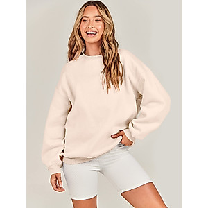 ANRABESS Sweatshirt for Women Oversized Crewneck Hoodies Fleece Casual Pullover Top Fall Fashion Outfits Clothes 2025 A1019 apricot Small