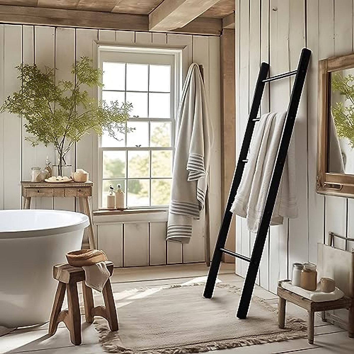 AFOOGA 5 Ft Wooden Blanket Ladder - Quilt Ladder for Bedroom | Wood Ladder Decor | Decorative Ladder for Blankets - Easy to Assemble | Wooden Ladder for Blankets | Farmhouse Ladder Blanket Holder