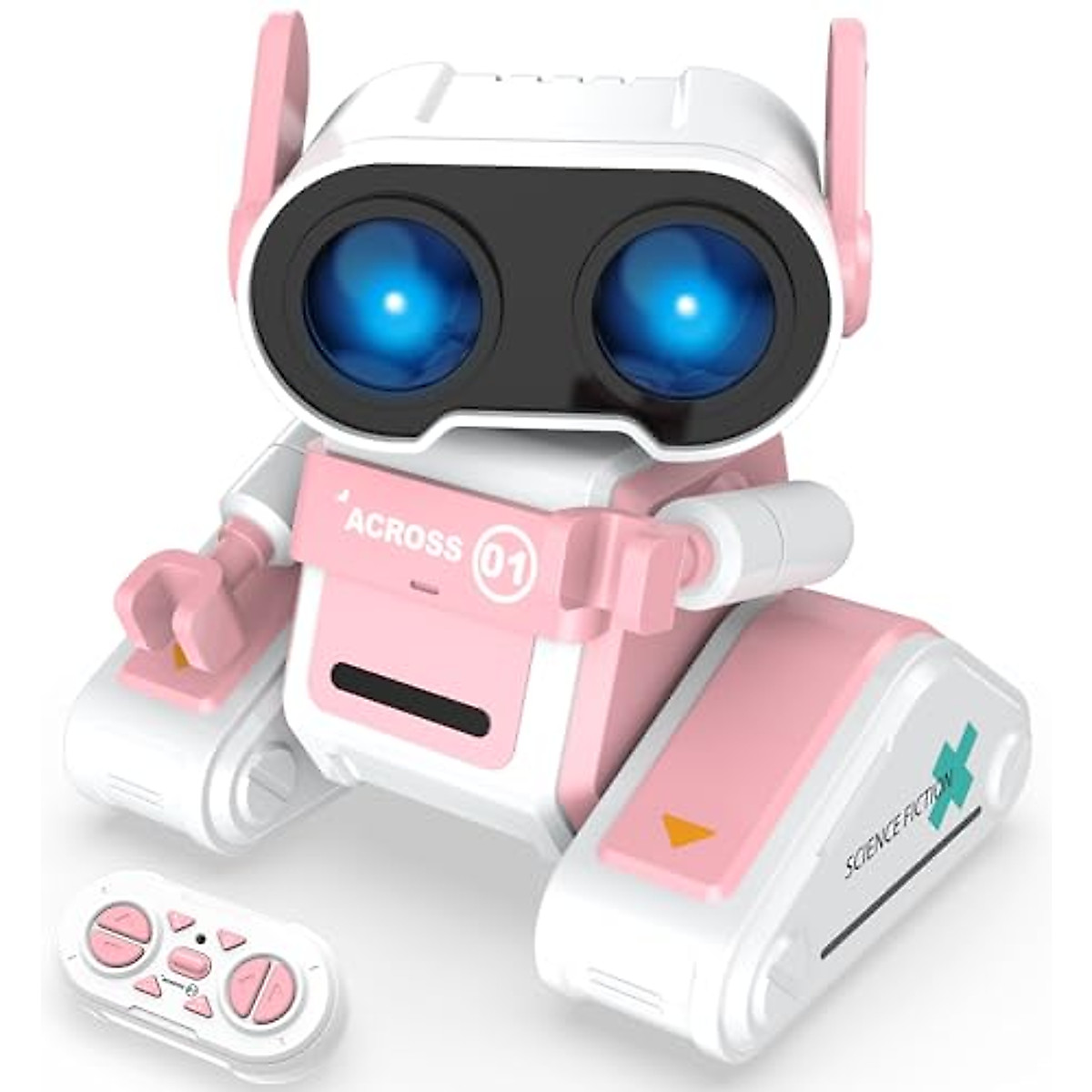 STEMTRON RC Robot Toys for Kids, Rechargeable Remote Control Robot Toy for Boys & Girls, with Auto Demo, Dance Moves, Music, Shining 7 Colors LED Eyes & Flexible Head, Ears & Arms