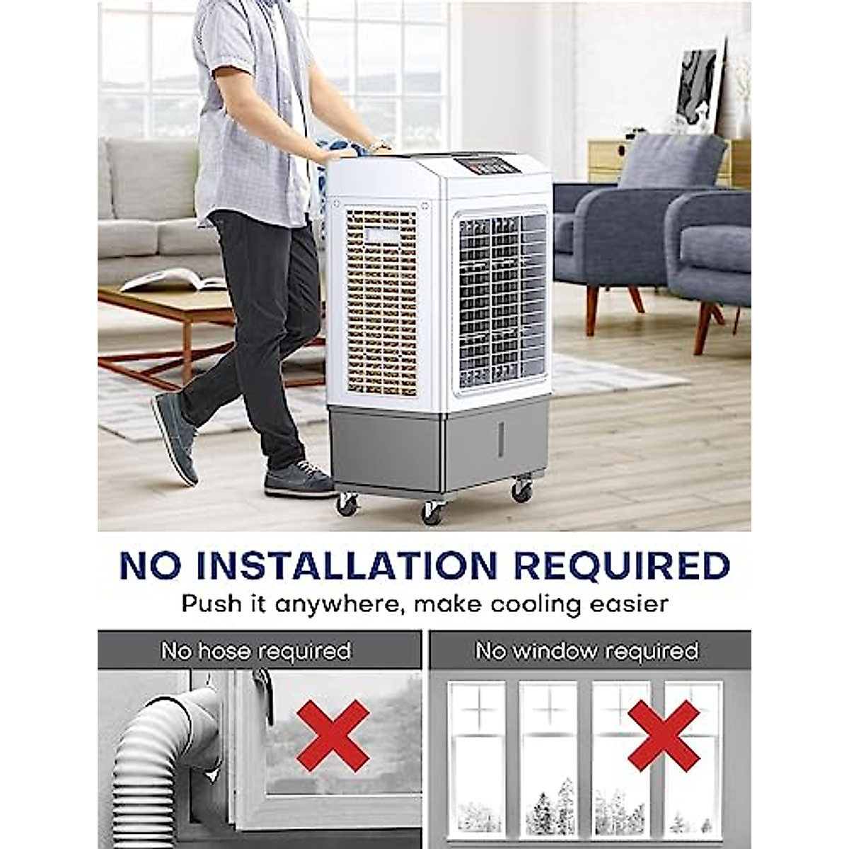 BALKO Evaporative Air Cooler, 2100CFM Windowless Air Conditioner w/7H Timer & Remote, 2 Modes, 8 Gal Water Tank Cooling up to 700 Sq.ft, Swamp Cooler Air Conditioner Portable for Room Garage Outdoor