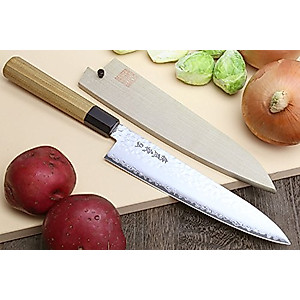 Yoshihiro VG-10 46 Layers Hammered Damascus Gyuto Japanese Chefs Knife (Octagonal Ambrosia Handle) (8.25" (210mm)