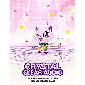 iClever Kids Headphones Cat Ear, LED Light Up, 85dBA Safe Volume, Stereo Sound Toddler Headphones for Travel School, Foldable 3.5mm Wired Kids Headphones for iPad Tablets, Meow Lollipop-Hot Pink