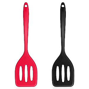 WLLHYF 2 Pack Small Silicone Turners Non Stick Slotted Kitchen Spatulas High Heat Resistant Cooking Utensils Ideal Cookware for Fish, Eggs, Pancakes