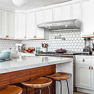 HTH 30 inch Under Cabinet Range Hood in Stainless Steel, 400 CFM Dual Motor Ducted Kitchen Stove Vent Hood with 3 Speed Exhaust Fan, 6" Top Vent, Push Button, Permanent Filters