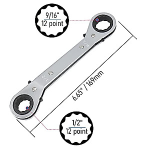 FOCMKEAS 1/2-9/16 Inch Reversible Universal Ratcheting Wrench,Imperial Double Offset Box End， Matte Chrome Plated Cr-V Steel， Heavy-Duty，72 Tooth Ratchet Spanner Crooked for Narrow Spaces