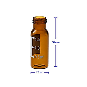Autosampler Vial, 2 ml HPLC Vial, Amber Chromatography Lab Vial, Sample Vial with Writing Area, 9-425 Screw-Thread Vial, Pack of 100 by ALWSCI
