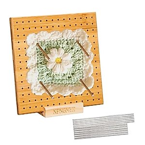Crochet Blocking Board, Granny Square Blocking Board with 12 Stainless Steel Rod Pins, Gifts for Mothers & Grandmothers & Knitting and Crochet Lovers （Bamboo, 7.8"）