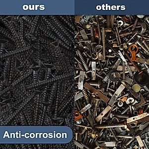 Juasky 240pcs #4#6#8#10 Black Wood Self Tapping Screws, 7 Sizes Bugle Head Metal Screw Set, Long Screw Assortment Kit with Organizer for Drywall,Wood, Deck, Cabinet