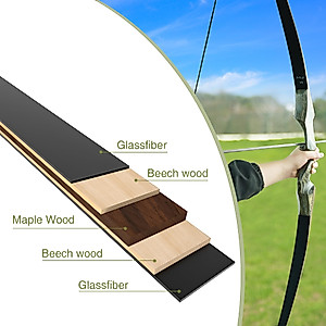 Black Hunter Takedown Longbow, GLURAK 60" Wooden Archery Bow Hunting Bow - Right Hand Bow for Beginner Training Practice, 40lb