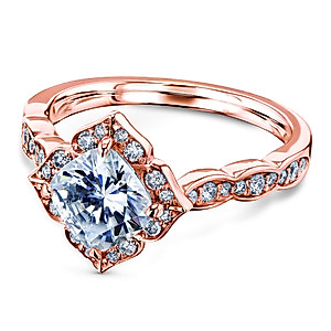 Kobelli 1 1/3 CTW Cushion Moissanite (G-H) Floral Halo Engagement Ring 14k White Gold (GH/VS, GH/I1-I2), 7.5