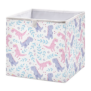 ALAZA Cute T-rex Girl Dinosaurs Fabric Cube Storage Bin,Collapsible Fabric Bins Organizer Foldable Basket for Closet Cabinet Shelf Office,11.02x11.02x11.02in