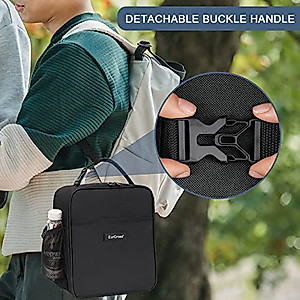 EurCross Insulated Rectangle Lunch Box with Carrying Strap, Portable Flat Mens Lunchbox for Work, 32% Larger than other Slim Small Lunch Bag, Reusable Mini Cooler Bag for Women Adult, Black