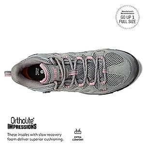 HI-TEC Apex Lite Mid WP Waterproof Hiking Boots for Women, Lightweight Outdoor and Trail Shoes - Medium Grey/Light Pink, 9.5 Medium