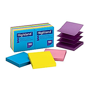 Highland Pop-up Sticky Notes, 3 x 3 Inches, Assorted Bright Colors, 12 Pack (6549-PUB)