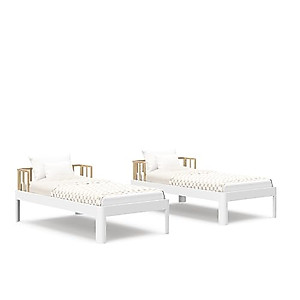 Storkcraft Next Santos Twin-Over-Twin 5-in-1 Convertible Bunk Bed (White with Natural) – GREENGUARD Gold Certified, Converts to Loft Bed and Twin Beds, Modern Style for Kids Room