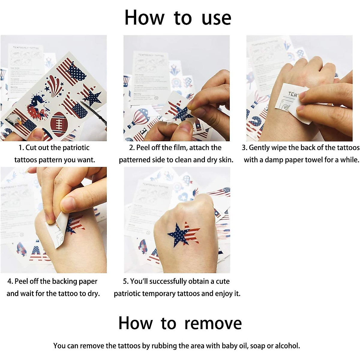 American Flag Tattoos(Nearly a hundred styles）, USA Tattoos, Red White and Blue Party Supplies, Patriotic Temporary Tattoos for Independence Day, Memorial Day, and Labor Day