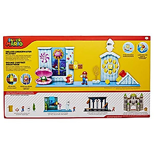 Nintendo Super Mario Deluxe Underwater Playset with 5 Interactive Environmentpiece – Includes 2.5” Mario Figure, 1-Up Mushroom Accessory & Warp Pipe Coin Launcher