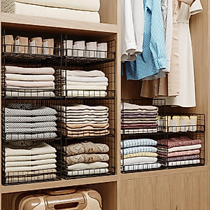 4 Tier Closet Organizers and Storage Shelves for Clothes,4 Pack Stackable Storage Bins Metal Wire Organizer Baskets Containers Drawers with Dividers for Truck Camper RV Closet/Pantries/Wardrobe