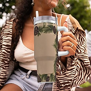 ZHSGNMHH Pine Cone Border 40oz Tumbler With Handle And Straw Stainless Steel Hot/Cold Travel Coffee Cup With Lid
