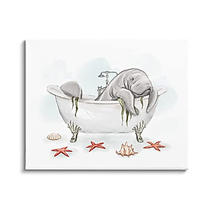 Stupell Industries Manatee Sea Life Swimming Bathtub Bathroom Painting Canvas Wall Art, Design By Ziwei Li