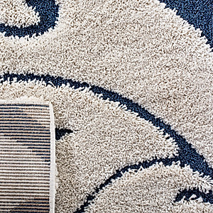 SAFAVIEH Florida Shag Collection Accent Rug - 2'3" x 4', Cream & Blue, Scroll Design, Non-Shedding & Easy Care, 1.2-inch Thick Ideal for High Traffic Areas in Foyer, Living Room, Bedroom (SG455-1165)