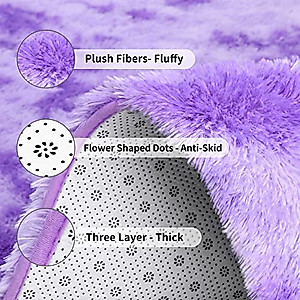 FlyDOIT Purple Tie-Dyed Large Rugs for Living Room, 4x6 Feet Shaggy Rug Fluffy Throw Carpets, Ultra Soft Plush Modern Indoor Fuzzy Rugs for Bedroom Girls Kids Nursery Room Dorm Home Decor