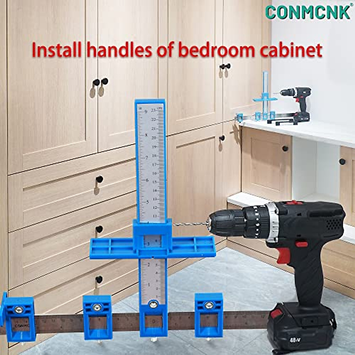 CONMCNK Cabinet Hardware Jig, Cabinet Hardware Template Tool-Adjustable Drill Guide for Fast and Accurate Installation of Door and Drawer Front Knobs, Pulls and Handles,Blue