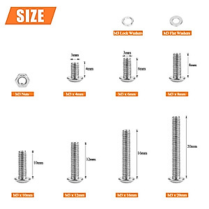 HELIFOUNER 560 Pieces M3 x 4mm /6mm /8mm /10mm /12mm /16mm /20mm, Button Head Socket Cap Screws Bolts Washers Nuts Kit, 304 Stainless Steel