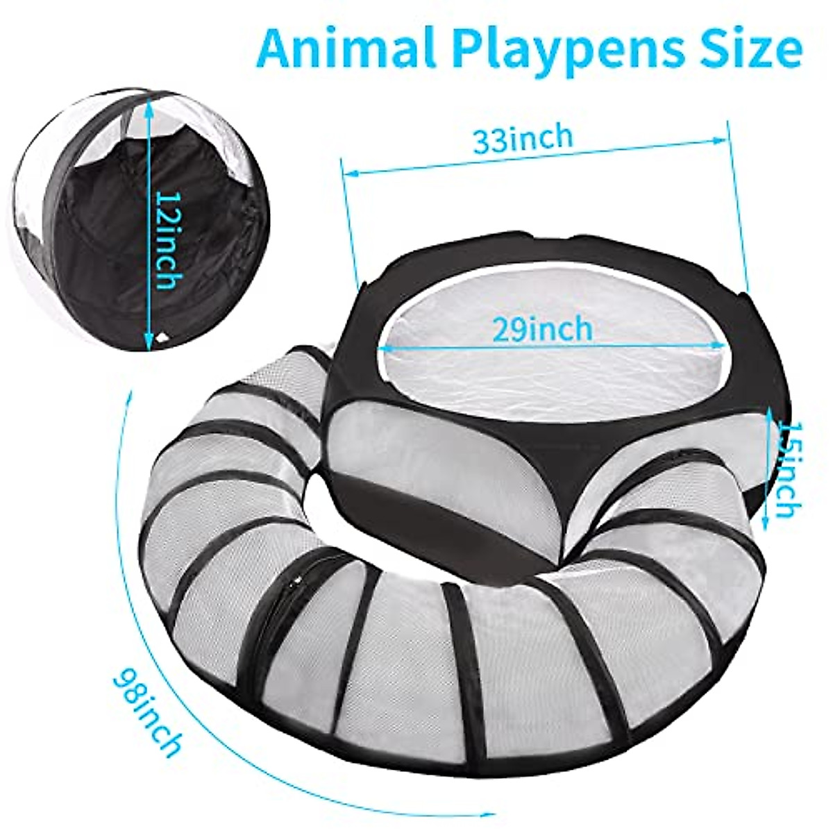 Small Animal Playpen with Toy Tunnel, Waterproof Pet Playpen Guinea Pig Cage Rabbit Cage Breathable Tent Yard Fence with Top Cover Cat Outdoor Enclosure Bunny Cage Indoor for Hamster, Ferret, Hedgehog