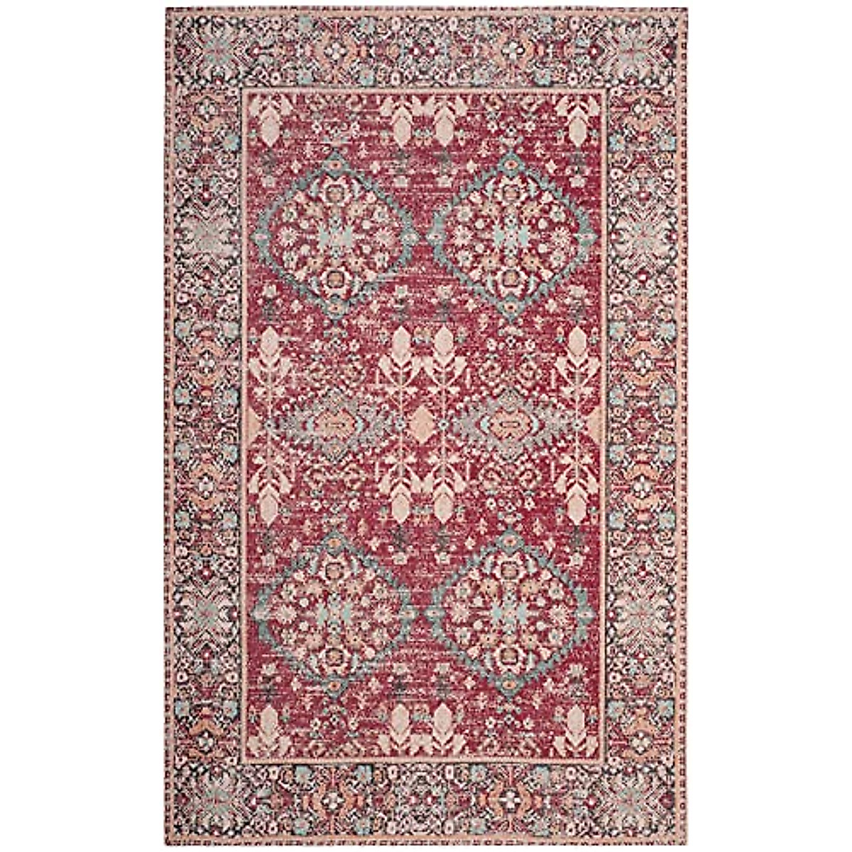 SAFAVIEH Classic Vintage Collection Area Rug - 5' x 8', Red & Multi, Oriental Distressed Cotton Design, Easy Care, Ideal for High Traffic Areas in Living Room, Bedroom (CLV302A)