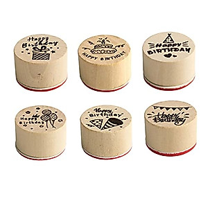 EXCEART 6pcs Seal Birthday Wooden Stamp Journal Stamps Decorative Stamper Antique Decor DIY Scrapbook Vintage Stamps Scrapbook Stamp Diary Scrapbook Stamp Round Seal Happy Birthday Round
