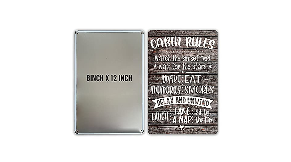 QIONGQI Funny Cabin Rules Metal Tin Sign Wall Decor, Farmhouse Wooden ...