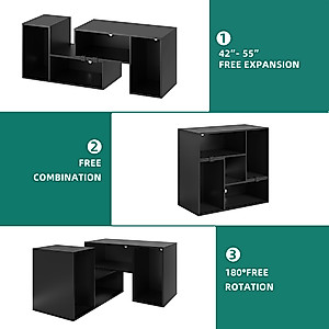 YITAHOME DIY TV Stand w/LED Strip, Modern Deformable Entertainment Center for 75/70/65/60/55/50/45 inch TVs, Gaming TV Consoles 2 Pieces Media Console Cabinet for 300lbs for Living Room, Black