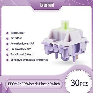 EPOMAKER Wisteria 39gf Linear Mechanical Keyboard Switches, 5-Pin Pre Lubed Creamy Switch, 30 PCS, with POM PTFE Stem, 20.4mm Spring, Compatible with MX Keycaps for Gaming Keyboard