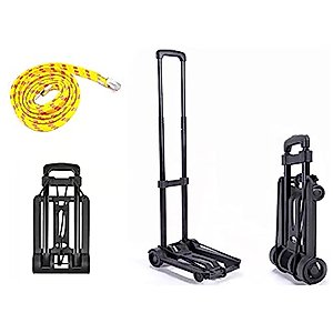 RShop Minisize Luggage Cart with 2 Wheels Lightweight Plastic Carrier Trolley Folding Hand Truck for Shopping Travel, Camping Moving and Office Use (Small Base Plate:12.6 inch X 9 inch), Black (KBGF)