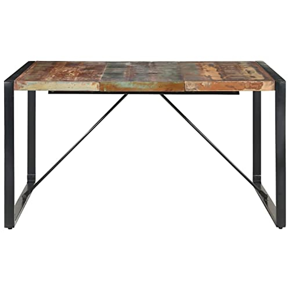 Tidyard Dining Table Rough Raclaimed Wood Tabletop Dinner Table Powder-Coated Steel Legs for Kitchen, Bistro, Restaurant, Home Furniture 55.1 x 55.1 x 29.5 in