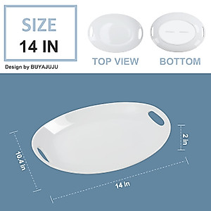 Buyajuju Porcelain Serving Platter with Handles, 14" Serving Dishes for Entertaining, Oval Serving Tray for Salad, Stew, Fruits and Pasta, Set of 2, White