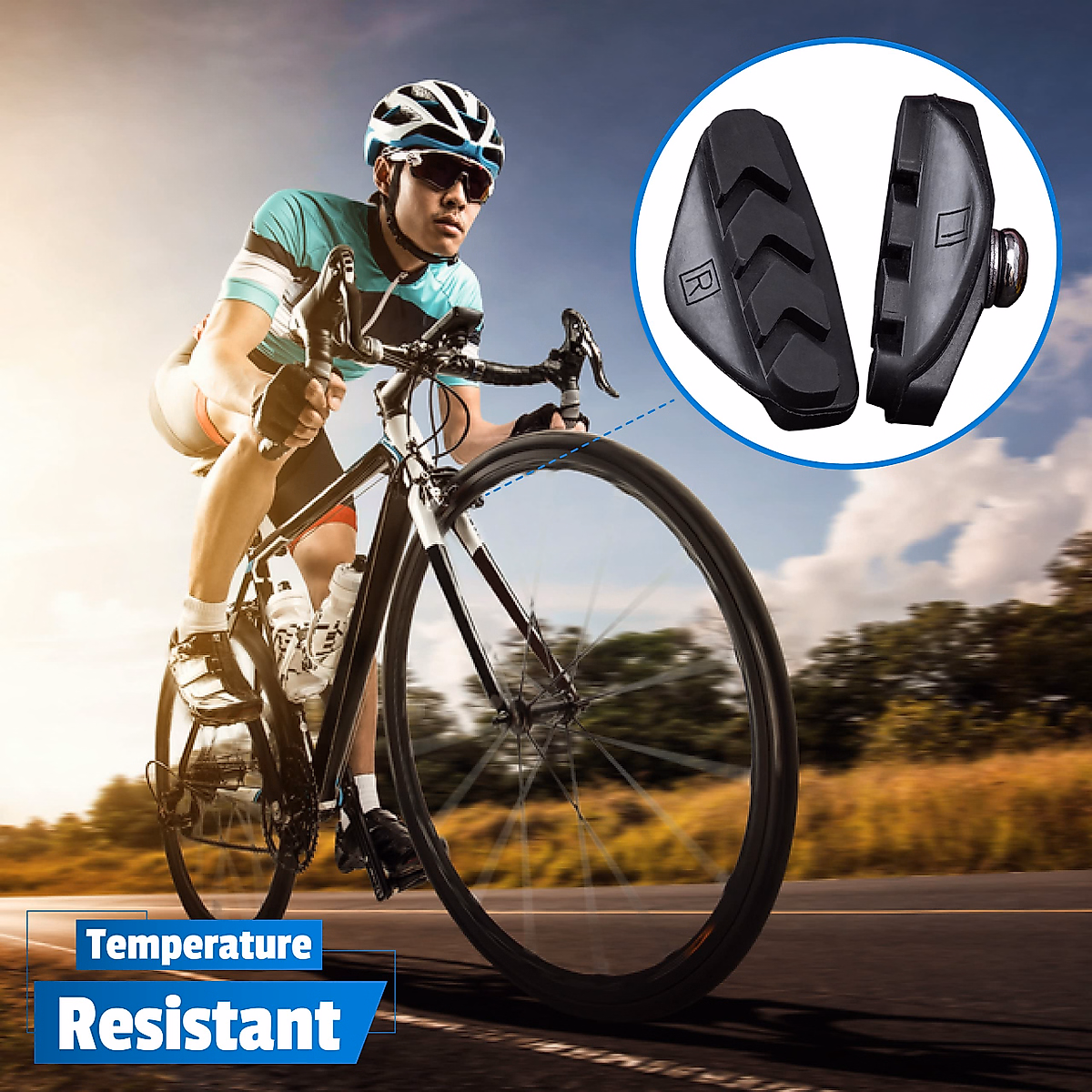 ELAPCO Bike Brake Pads 4 PCS with Installation Tool Caliper, Bicycle Brake Pads Ideal Road Brake Pads for Mountain Riders, C Shaped 50MM Pads for Mountain Bike Brake Pads, Reliable in Wet Condition