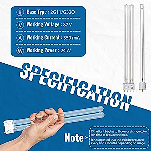 OXYFUL 24W UV Ultraviole 2G11-4 Pin Base Replacement Sterilizer Light Clarifier Lamp Filter for Aquarium Koi Pond Fish Tank Compatible to CUV-324 / CUV-624