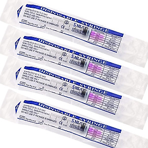 100 Pack 5ml Plastic Syringe with 18 Gauge Needle Lab Supplies, Individually Sealed Packed