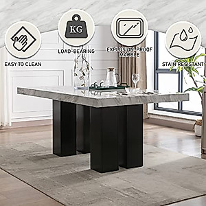 DEINPPA 7 Piece Kitchen Table Set with 1 Faux Marble Rectangular Table and Dining Chairs Set of 6 for Dining Room and Living Room (Blue)