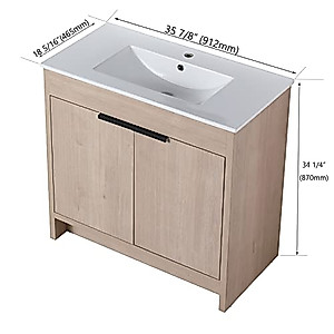 Sybrioka Freestanding Bathroom Vanity with Sink Set, 36" Modern Bathroom Storage Cabinet Vanity with White Ceramic Sink, Large Bath Cabinet with Wood Door and Inset Basin (Oak, 36inch)