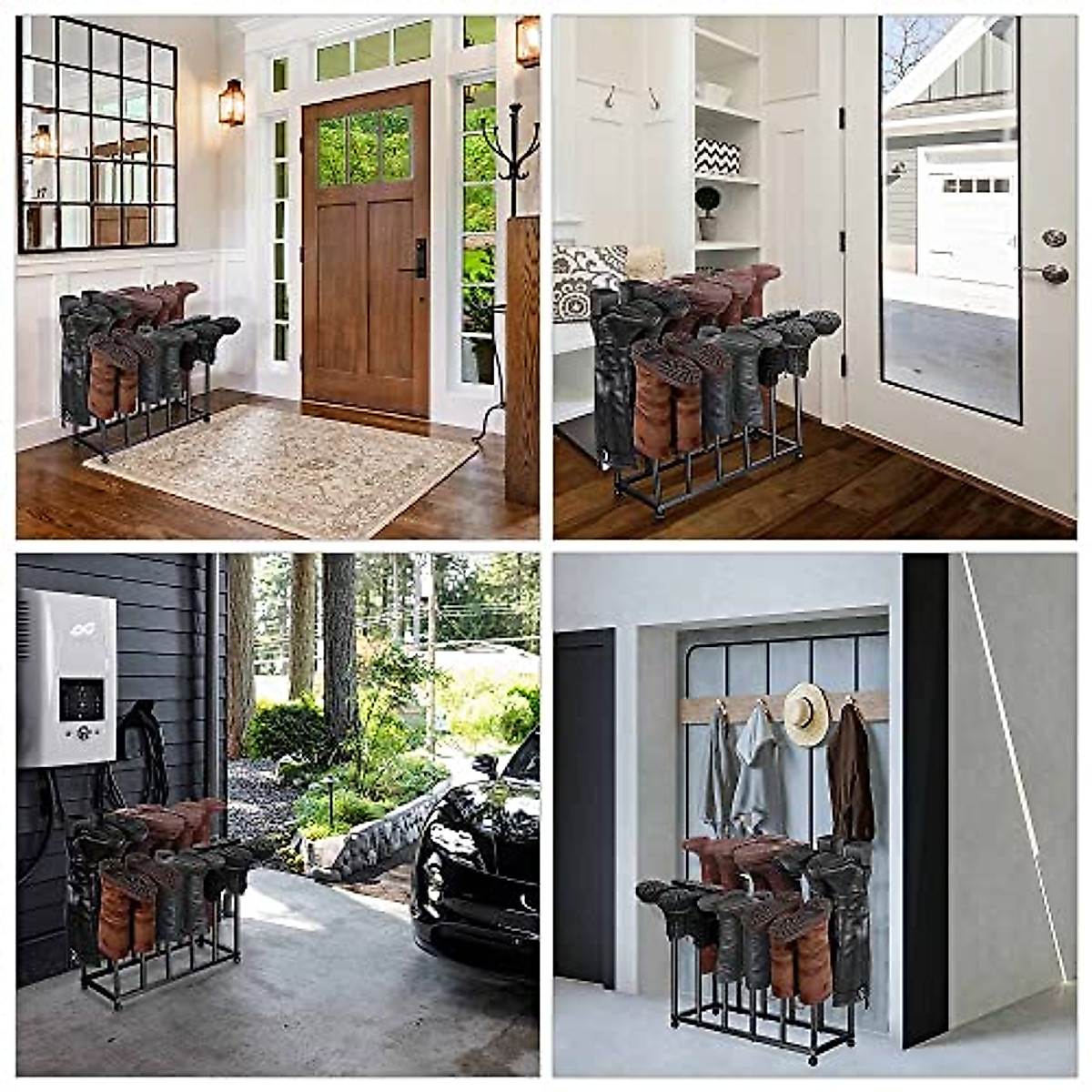 Free Standing Shoe Racks, Modern Black Metal Boot Organizer, Tall Boots Storage, Holds 6 Pair for Dorm Room, Closet, Entryway, Bedroom, Patio Outdoor, Hallway, Black Shoe Rack Organizer, Shoe Storage…