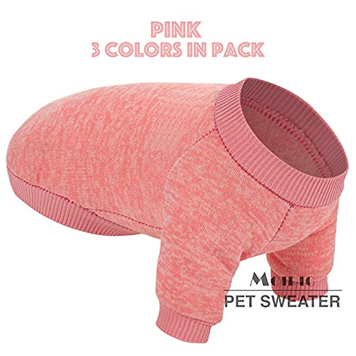 MOIRIG Dog Sweater, Dog Sweaters for Small Dogs, 3 Pack Warm Soft Pet Clothes for Puppy, Medium Large Cat, Dogs Girl or Boy, Dog Shirt for Winter Christmas (X-Small, Pink+Purple+HotPink)