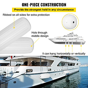 Vevor Mophorn 4 Ribbed Boat Fenders 10 x 28 Inch Boat Fenders Bumpers White Center Hole Bumpers Protection