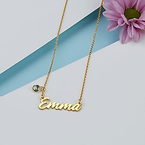 DayOfShe 925 Sterling Silver Name Necklace Personalized Birthstone Necklace Mother Gifts for Women