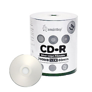Smartbuy 100-disc 700mb/80min 52x CD-R Silver Inkjet Hub Printable Blank Recordable Media Disc