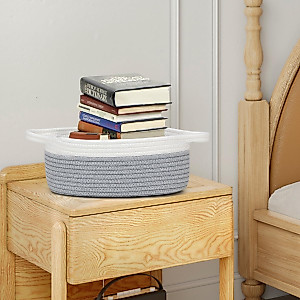 ArcaGuru Small Woven Basket with Handles, Empty Storage Baske for Gifts, Rope Room Shelf Storage Basket for Towels, Snacks, Dog Toy Basket, Pack of 2, Gray