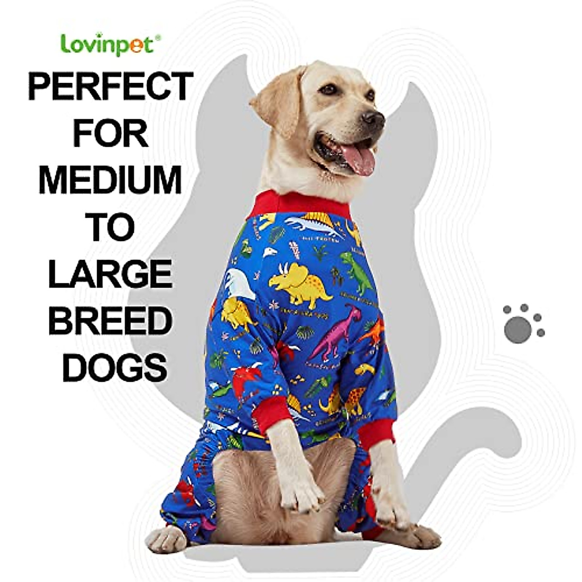 LovinPet Pitbull Large Dog Clothes, Wound Care/Post Surgery Dog Clothes, Lost World Dinosaurs Print, UV Protection, Pet Anxiety Relief, Large Dog Onesies, Pet PJ's/XL