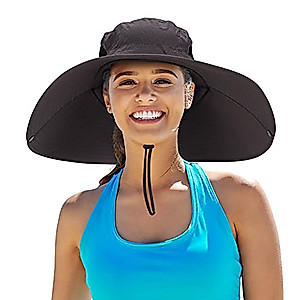 Leotruny Women Super Wide Brim Sun Hat UPF50+ Waterproof Straw Hat for Fishing, Hiking, Camping (C03-dark Gray)